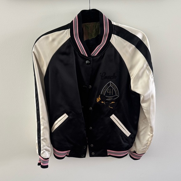 Coach | Jackets & Coats | Coach Black And Cream Jacket With Pink ...